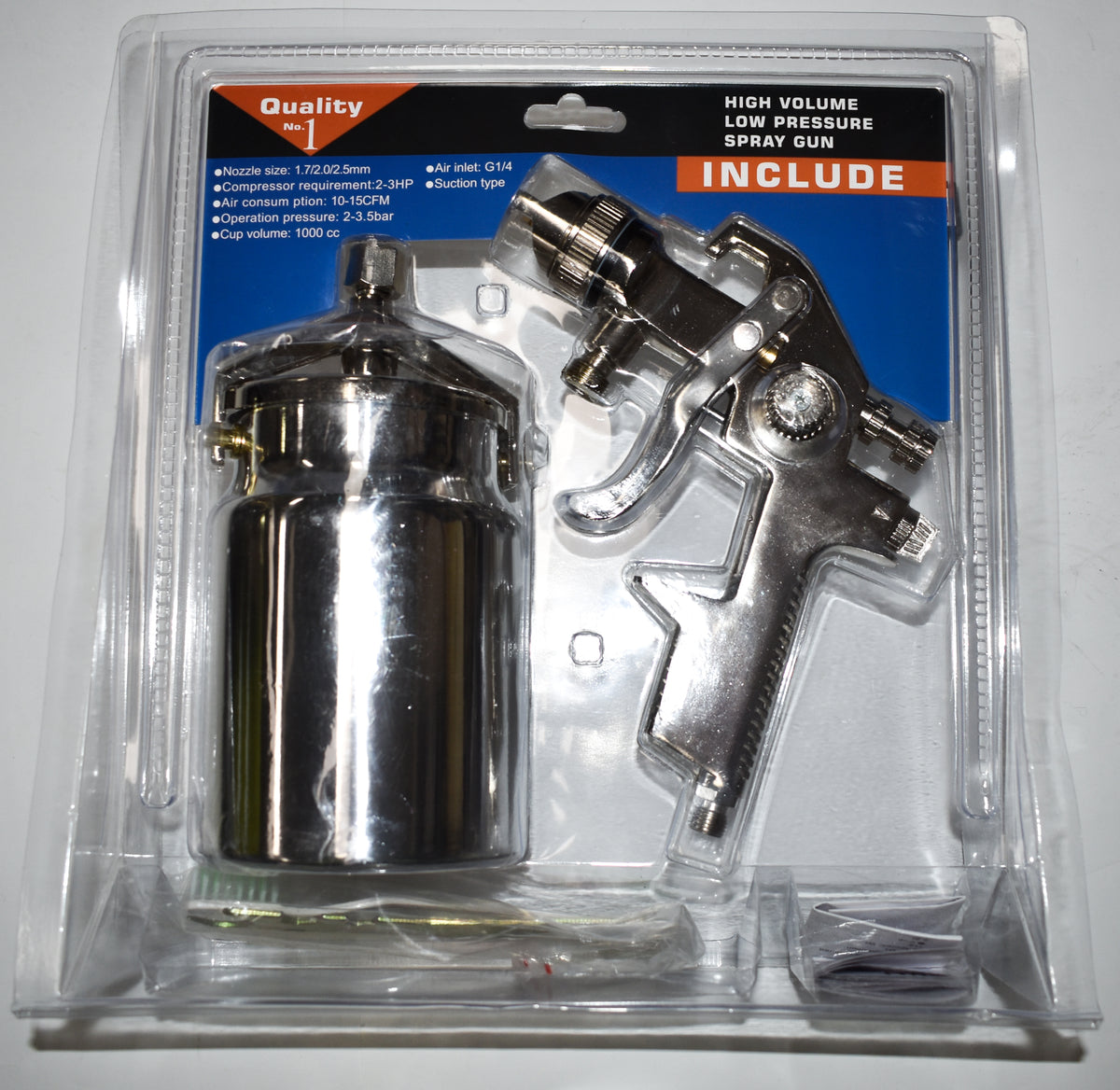 HIGH VOLUME LOW PRESSURE SPRAY GUN 1.7mm & REGULATOR KIT (1000cc TANK ...